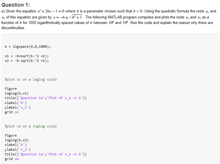 Question 1: a) Given the equation x² +2bx – 1=0 where | Chegg.com