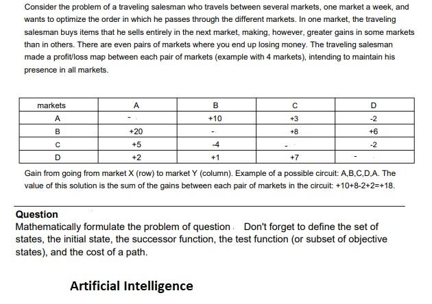 Solved Consider the problem of a traveling salesman who | Chegg.com