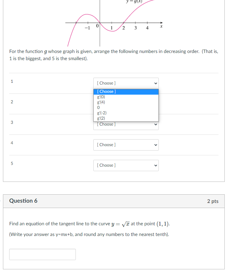 Solved + 4 1 2 3 For the function g whose graph is given, | Chegg.com