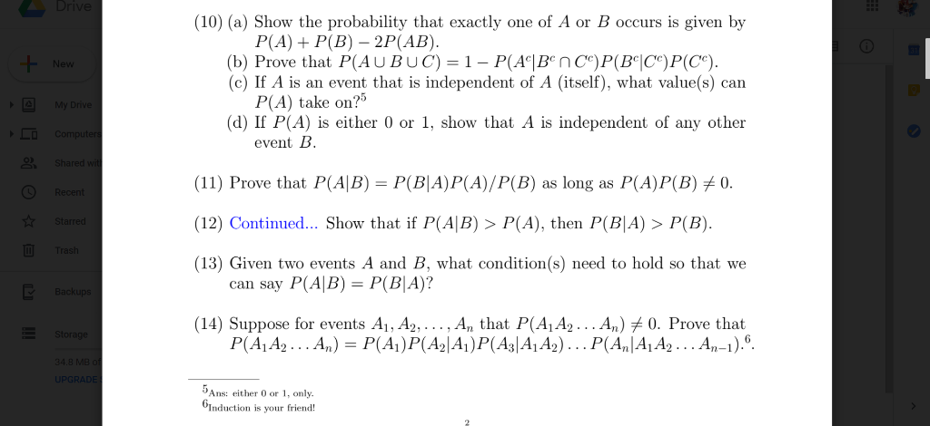 Solved (10) (a) Show the probability that exactly one of A | Chegg.com