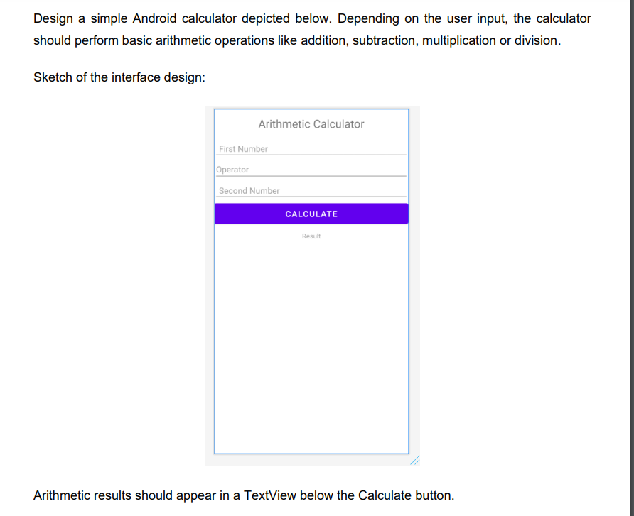 Solved Design a simple Android calculator depicted below. | Chegg.com