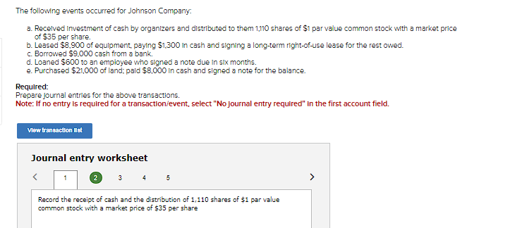 Solved The following events occurred for Johnson Company: a. | Chegg.com