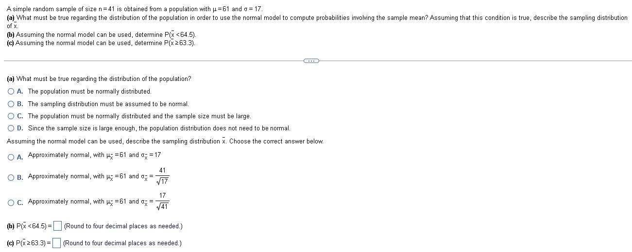 Solved A simple random sample of size n=41 is obtained from | Chegg.com