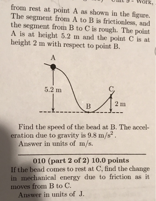 Solved llt 9- Work from rest at point A as shown in the | Chegg.com