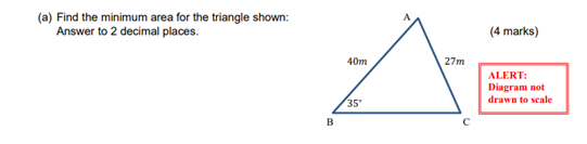 Solved (a) Find the minimum area for the triangle shown: | Chegg.com