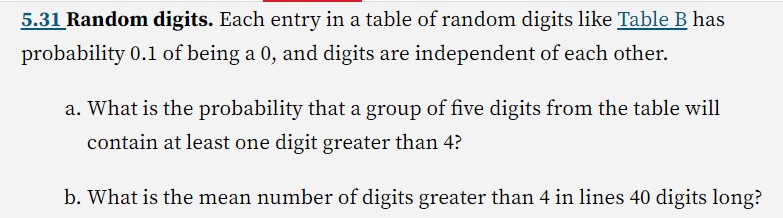 5.31 ﻿Random digits. Each entry in a table of random | Chegg.com