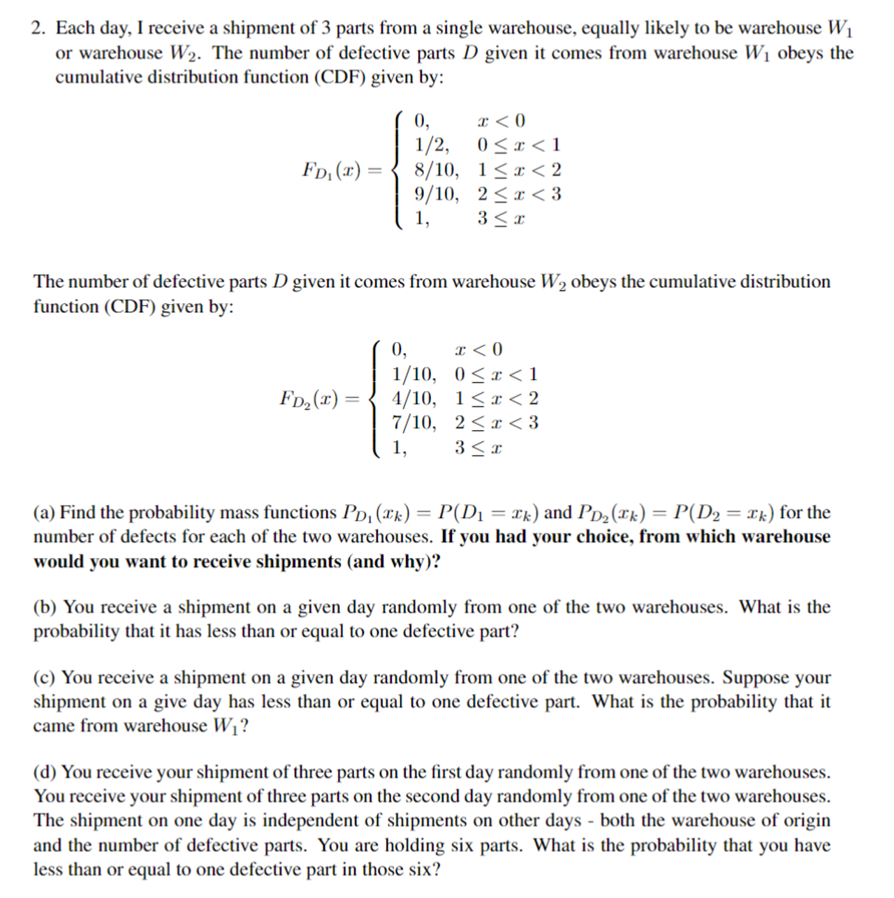 Solved Each day, I receive a shipment of 3 ﻿parts from a | Chegg.com