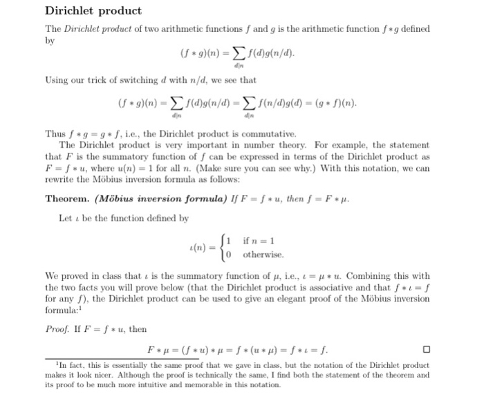 Solved Dirichlet product The Dirichlet product of two | Chegg.com