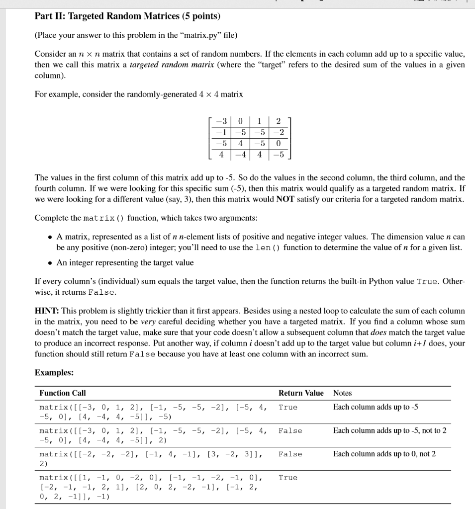 Part Ii Targeted Random Matrices 5 Points Place