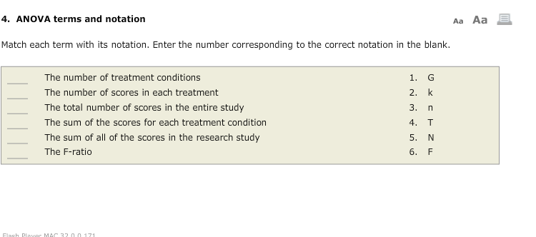 Solved 4. ANOVA terms and notation Aa Aa Match each term | Chegg.com