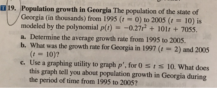 Solved T19. Population growth in Georgia The population of | Chegg.com