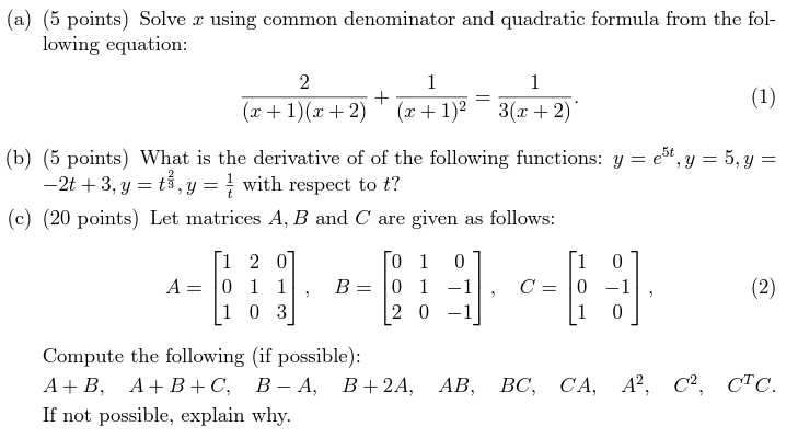 Solved (a) (5 points) Solve x using common denominator and | Chegg.com