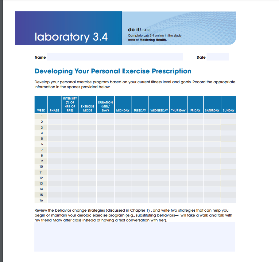 Developing Your Personal Exercise Prescription | Chegg.com Developing Your Personal Exercise Prescription | Chegg.com