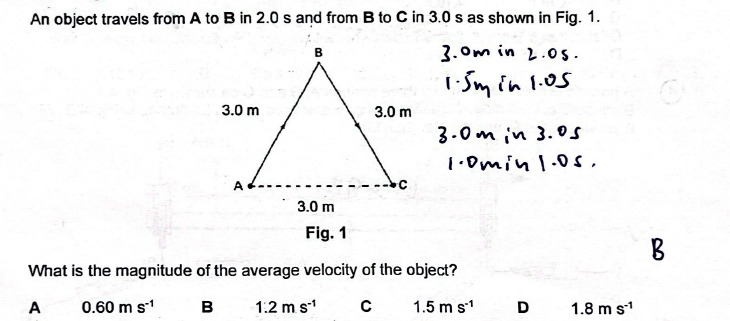 Solved An object travels from A ﻿to B ﻿in 2.0s ﻿and from B | Chegg.com