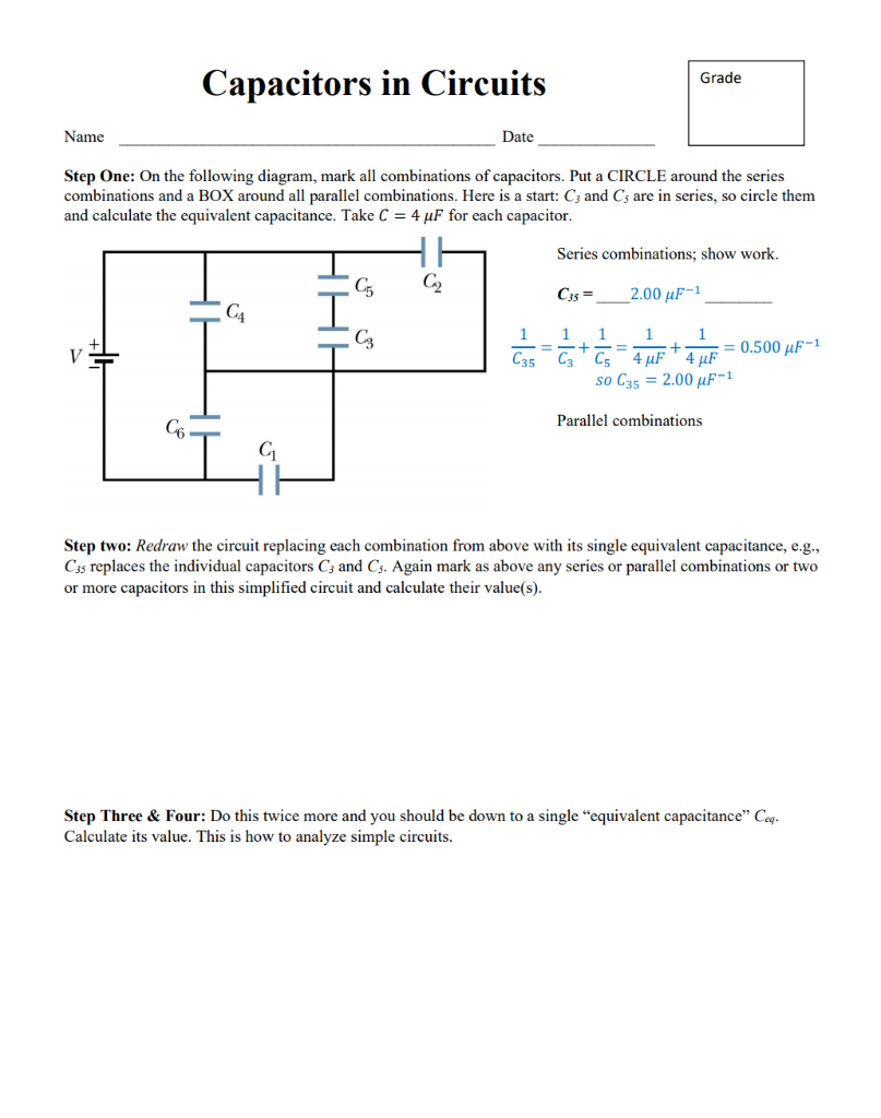 Solved Grade Capacitors in Circuits Name Date Step One: On | Chegg.com
