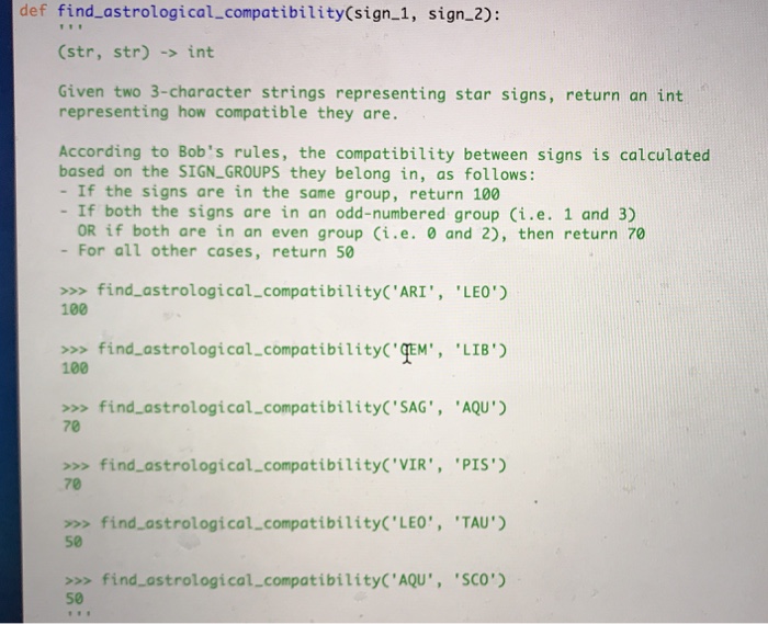Solved def find-astrological.compatibility(sign.1, sign-2): | Chegg.com