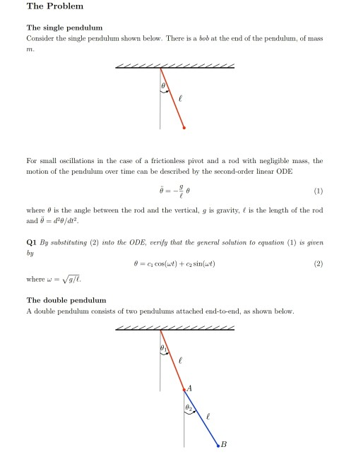 Solved The Problem The single pendulunm Consider the single | Chegg.com