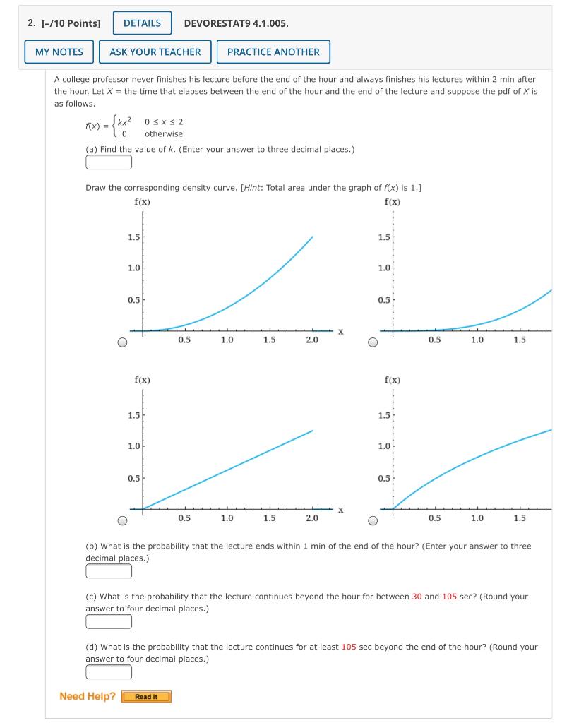 Solved 2. [-/10 Points) DETAILS DEVORESTAT9 4.1.005. MY | Chegg.com