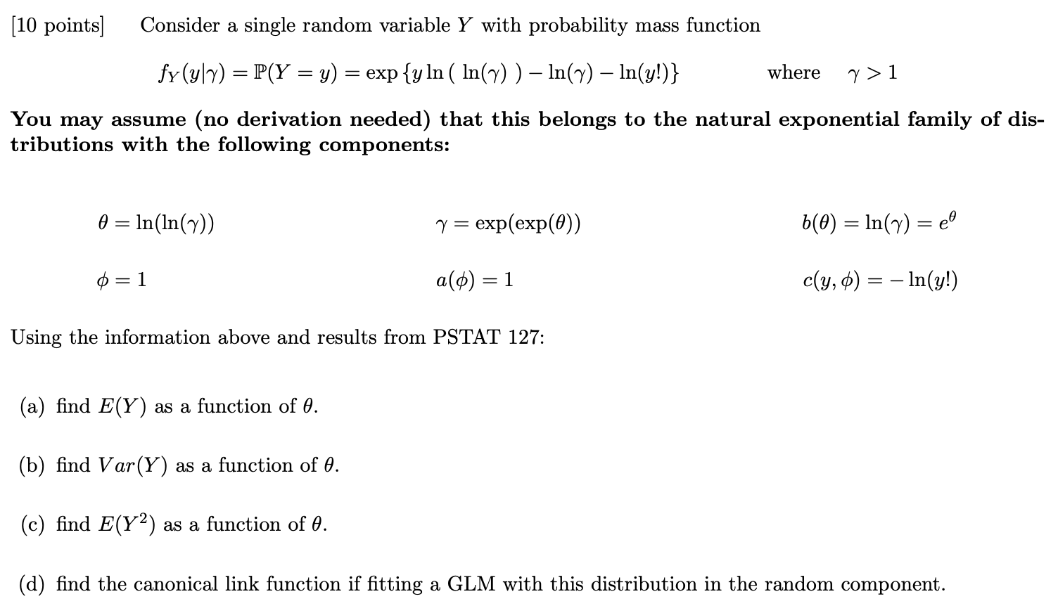 Solved [10 points] Consider a single random variable Y with | Chegg.com
