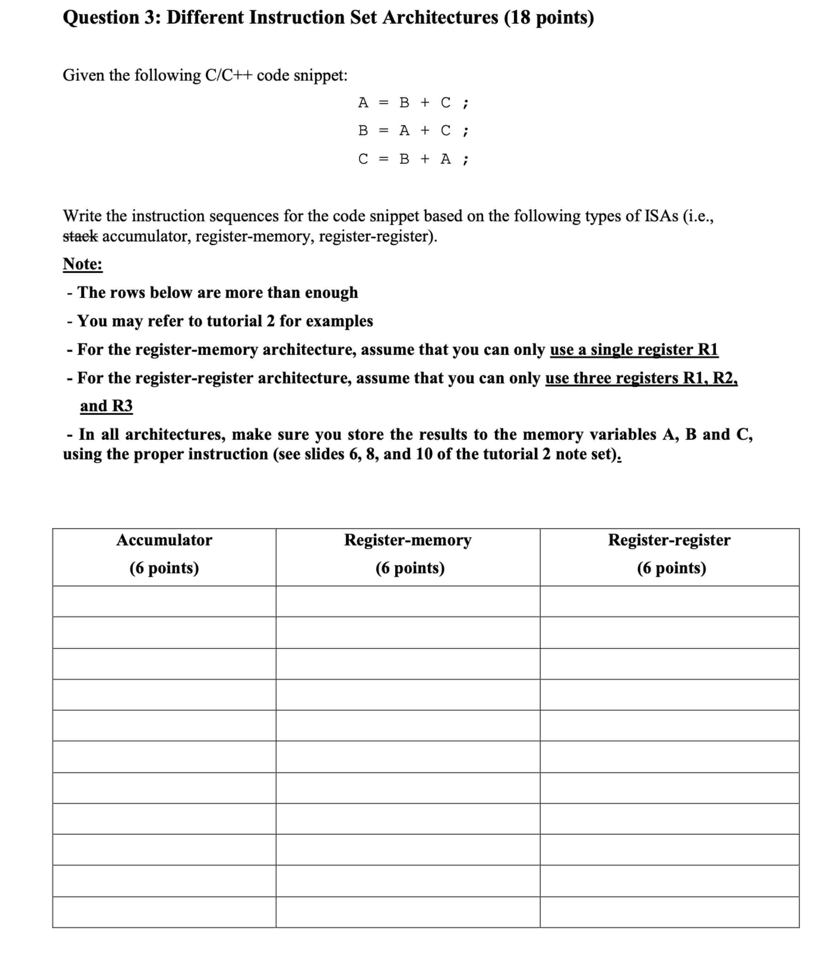 Solved Question 3: Different Instruction Set Architectures | Chegg.com