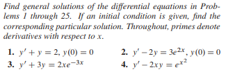 Solved Find general solutions of the differential equations | Chegg.com