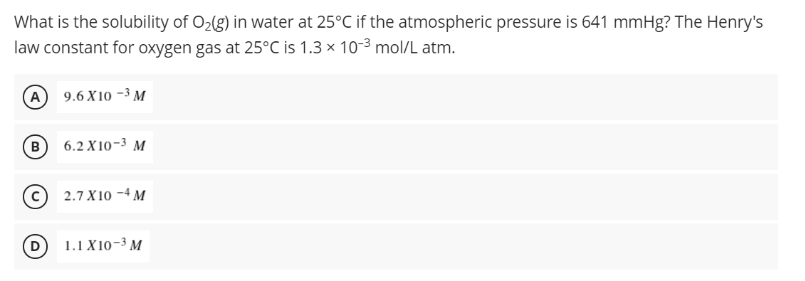 Solved What is the solubility of O2(g) in water at 25°C if | Chegg.com