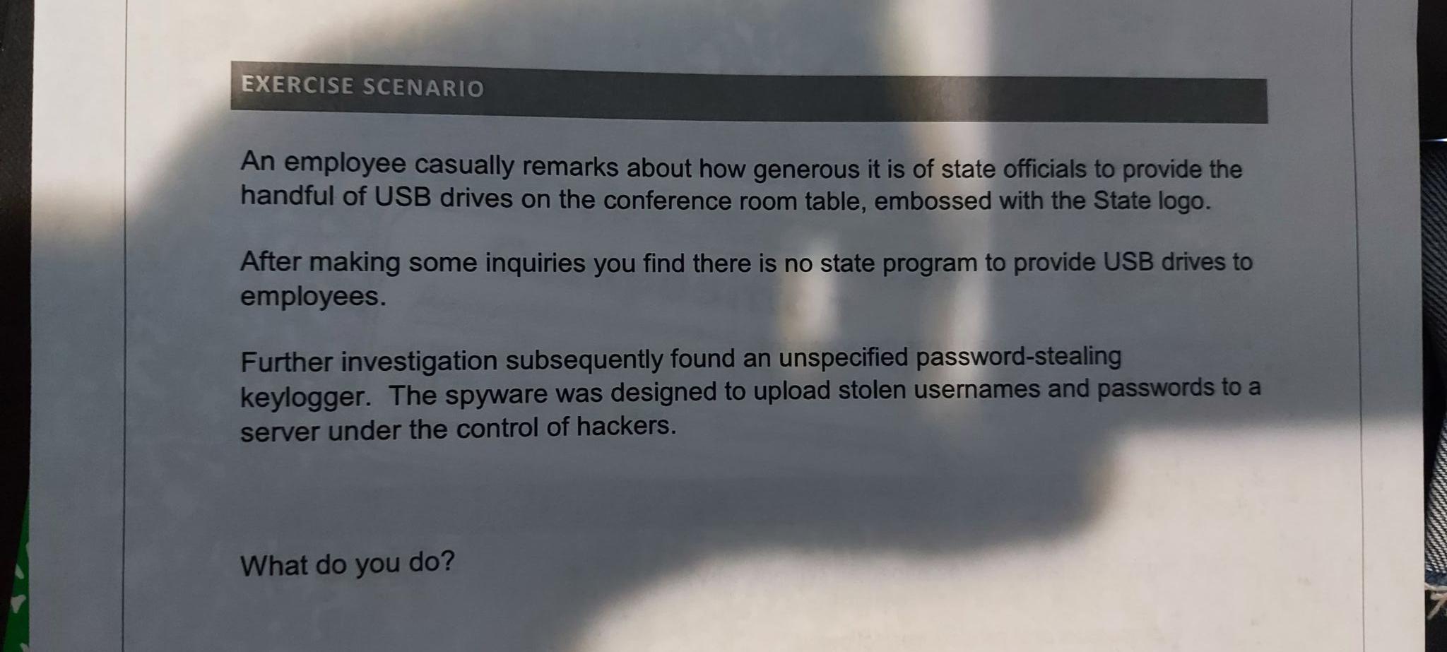 Solved EXERCISE SCENARIO An employee casually remarks about | Chegg.com