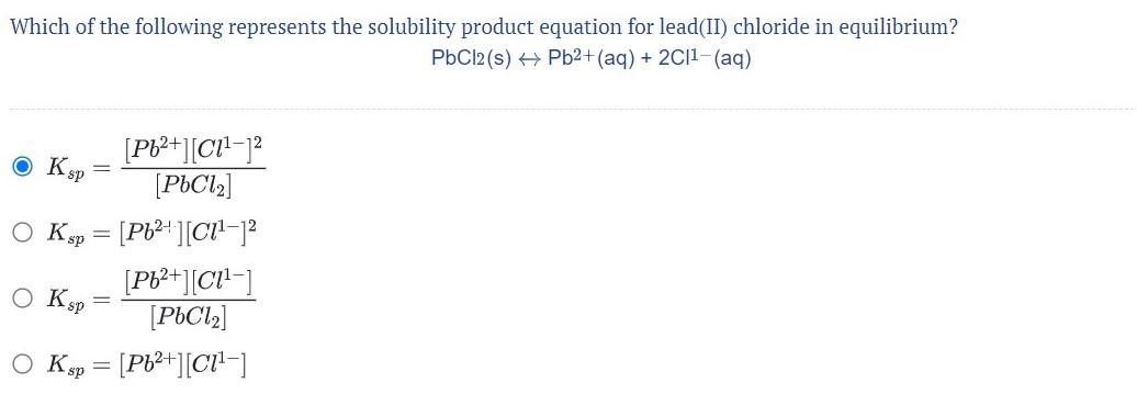 Solved Which of the following represents the solubility | Chegg.com