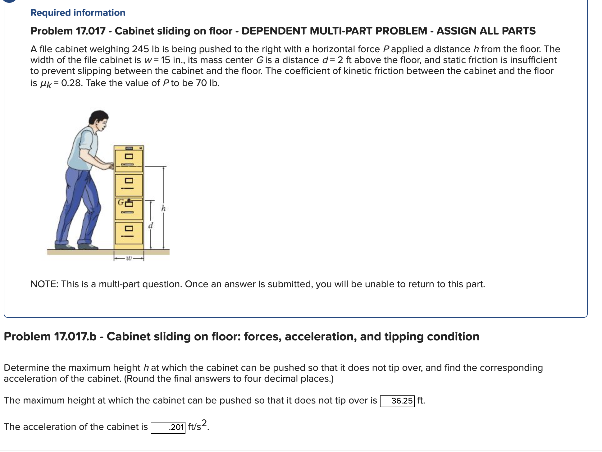 Solved Required informationProblem 17.017 - ﻿Cabinet sliding | Chegg.com