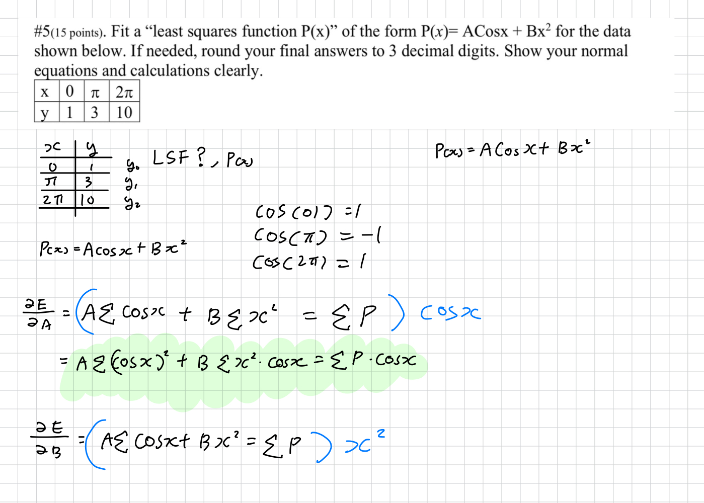 Solved #5 (15 points). Fit a "least squares function P(x) " | Chegg.com