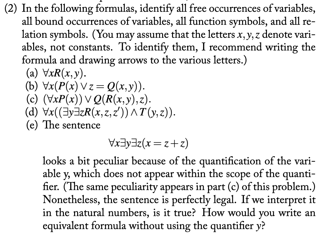Solved In the following formulas, identify all free | Chegg.com