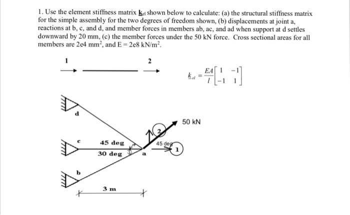 Solved 1. Use the element stiffness matrix kel shown below | Chegg.com