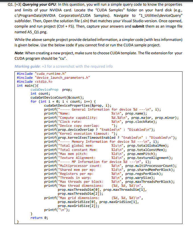 Solved Querying your GPU: In this question, you will run a | Chegg.com