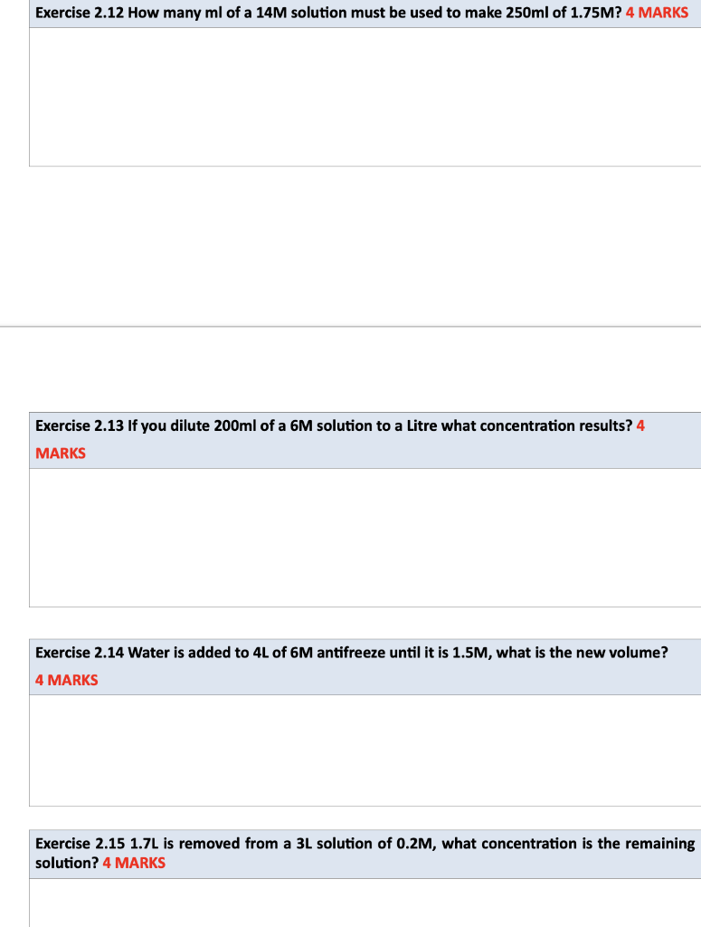 Solved Exercise 2.13 If you dilute 200ml of a 6M solution to | Chegg.com