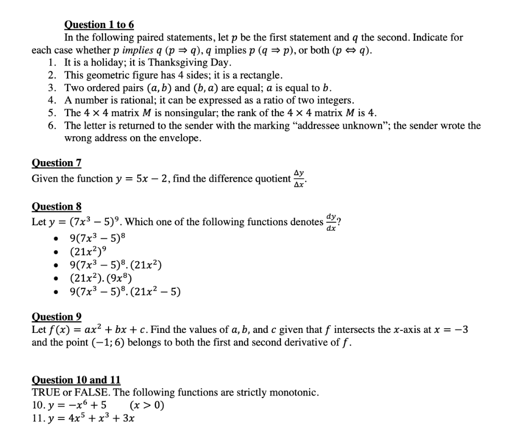 Solved Question 1 to 6 In the following paired statements, | Chegg.com