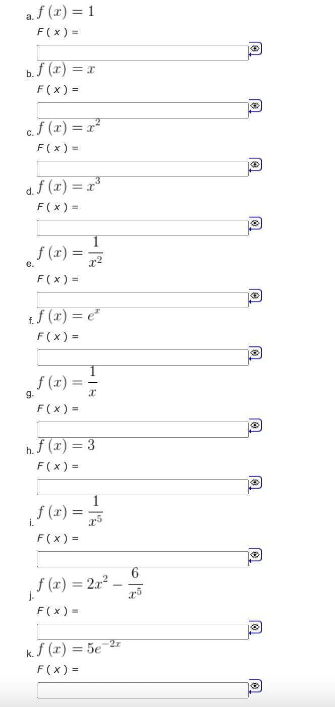 Solved a. f(x)F(x)=1= b. f(x)=xF(x)= c. f(x)=x2F(x)= d. | Chegg.com