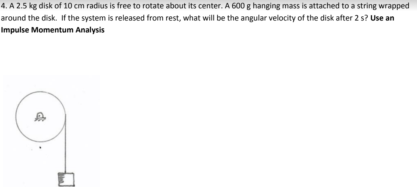 Solved 4. A 2.5 kg disk of 10 cm radius is free to rotate | Chegg.com