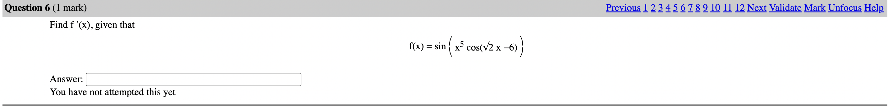 Solved 6(1 mark ) Previous 13456789101112 Next Validate | Chegg.com