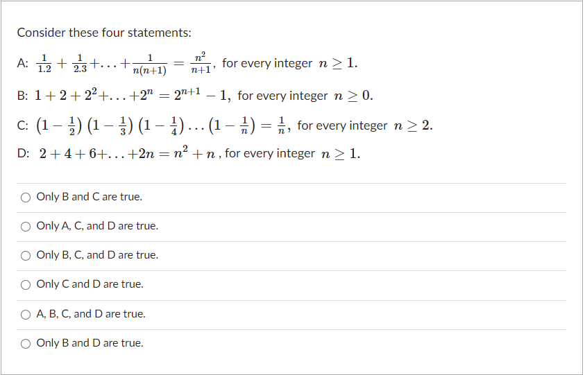 Solved n+1 Consider these four statements: 1 n? A: 12 + | Chegg.com