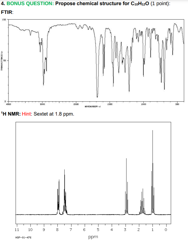Solved 4. BONUS QUESTION: Propose chemical structure for | Chegg.com