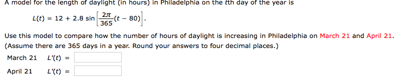 Solved A model for the length of daylight (in hours) in | Chegg.com