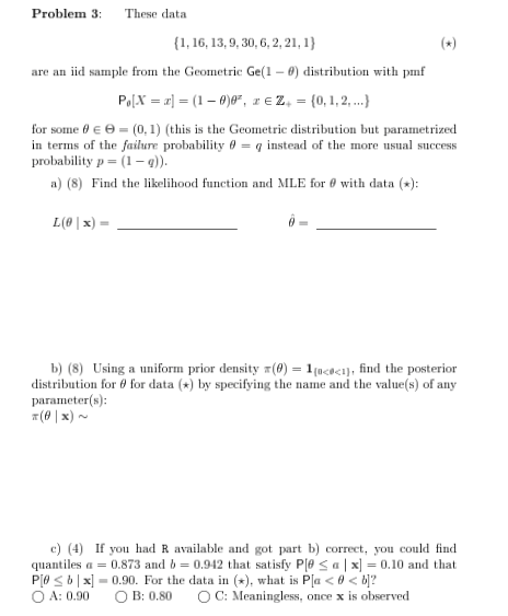 Solved {1,16,13,9,30,6,2,21,1} are an iid sample from the | Chegg.com
