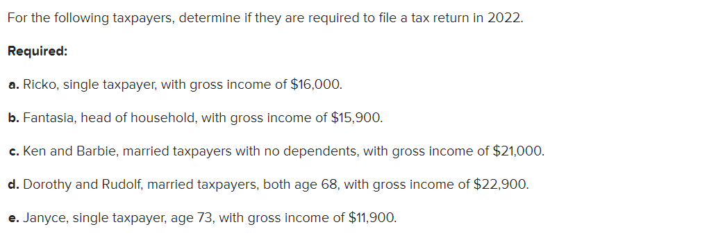 Solved For the following taxpayers, determine if they are | Chegg.com