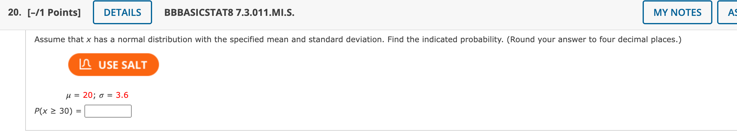 Solved [-/1 Points] BBBASICSTAT8 7.3.011.MI.S. Assume that x | Chegg.com