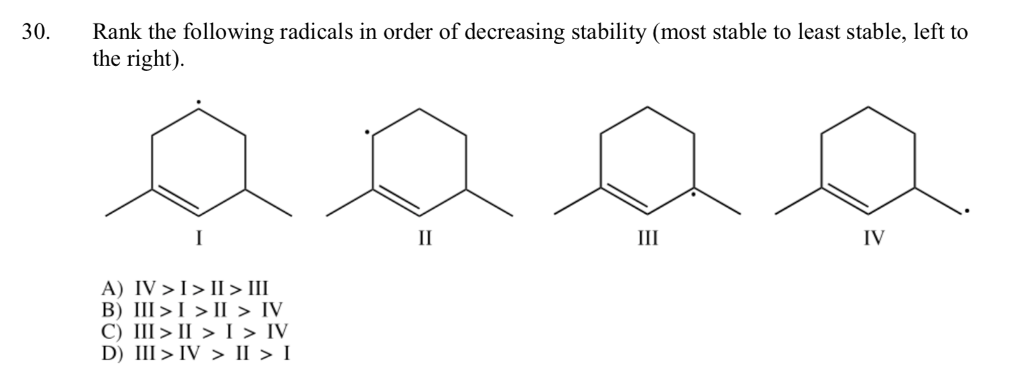 Solved 30.Rank the following radicals in order of decreasing | Chegg.com