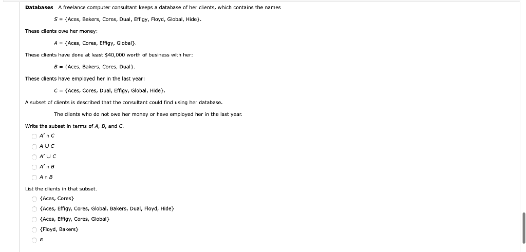Solved Databases A freelance computer consultant keeps a | Chegg.com