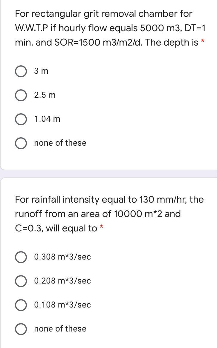 Solved For rectangular grit removal chamber for W.W.T.P if | Chegg.com