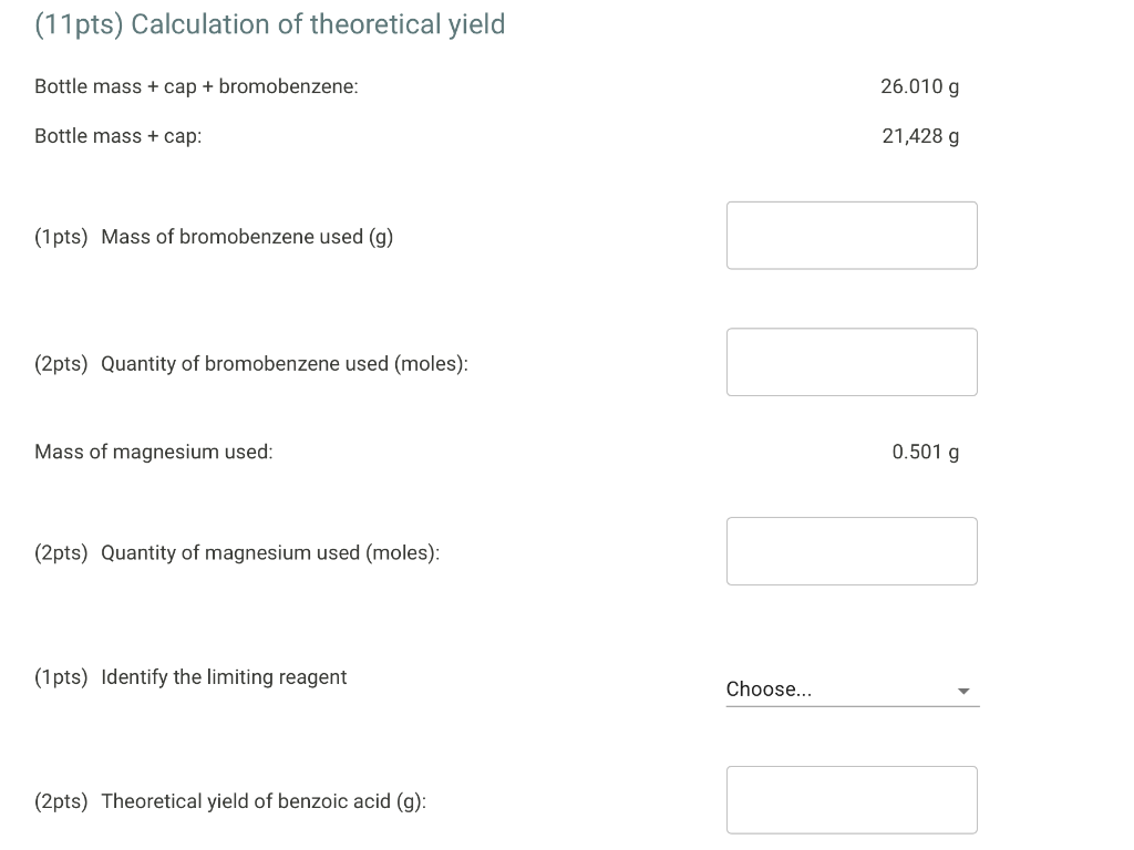 Solved (11pts) Calculation of theoretical yield Bottle mass | Chegg.com