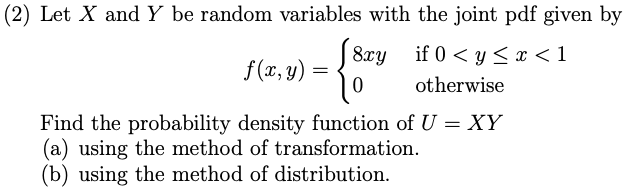 Solved (2) Let X and Y be random variables with the joint | Chegg.com
