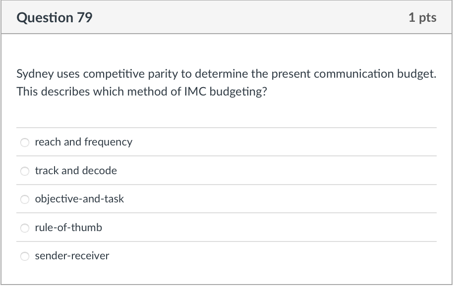 Solved Question 79 1 pts Sydney uses competitive parity to | Chegg.com